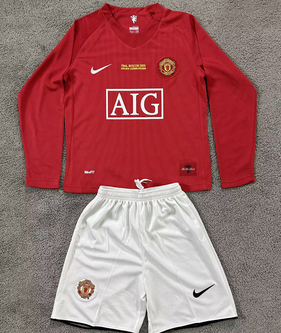 2007/08 M Utd Home Red Retro Kids Long Sleeve Soccer Jersey