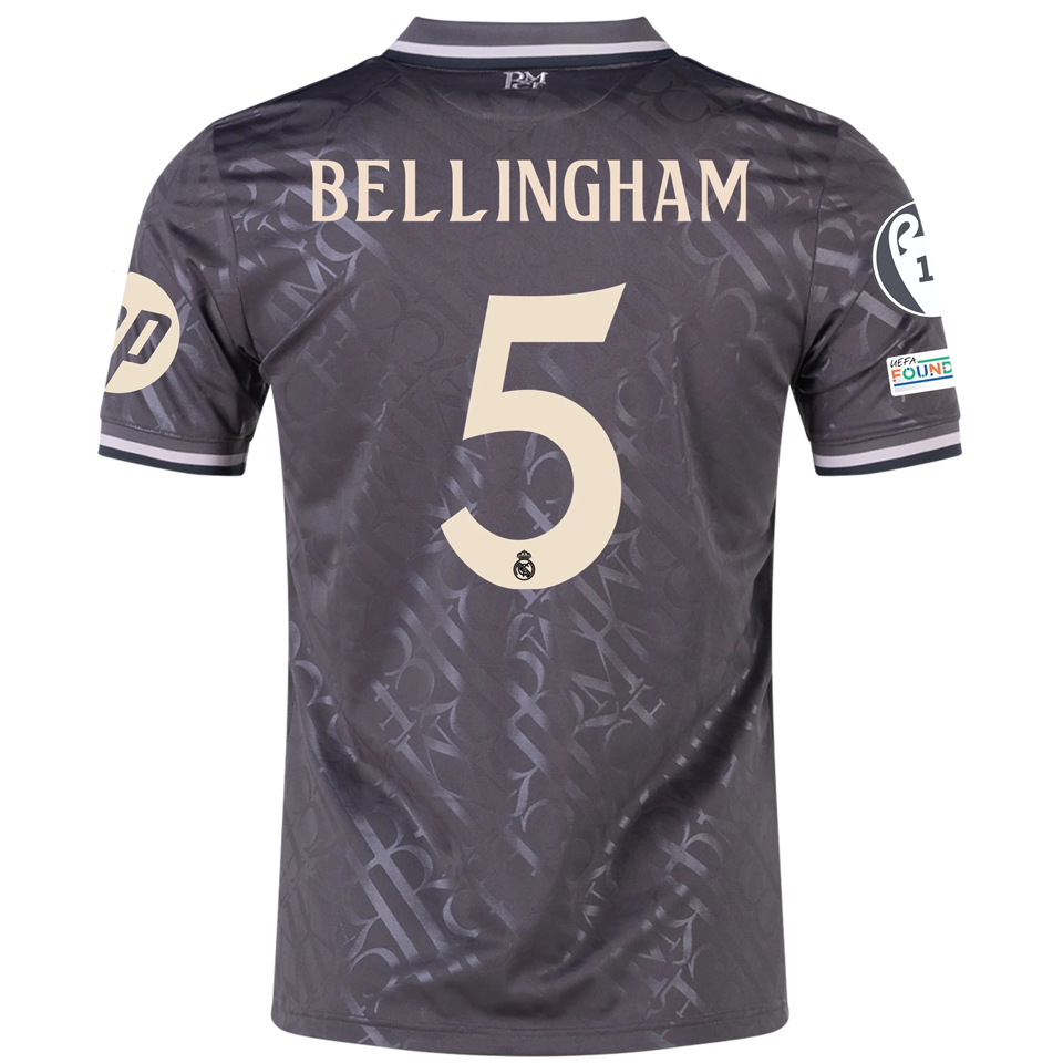 BELLINGHAM #5 RM 1:1 Quality Third Black Fans Jersey 2024/25 （UCL Font)
