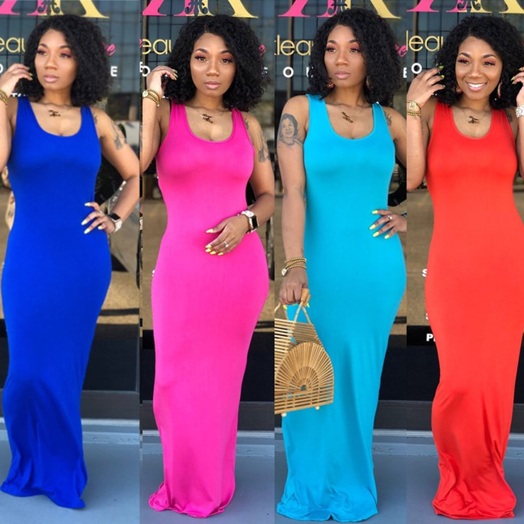 Rose-Secret | Wholesale Online Solid Color U Neck Sleeveless Skinny ...