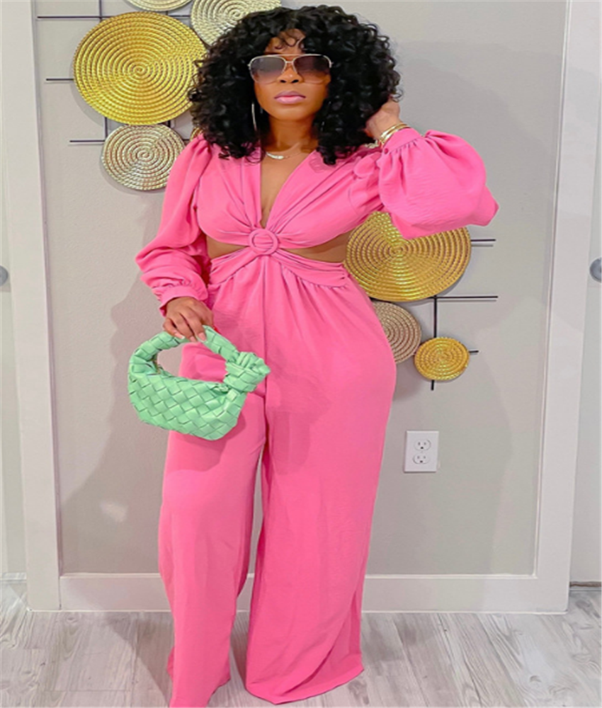 Rose-Secret | Wholesale Online Cut Out Long Sleeve Backless Wide Leg Jumpsuit BN-9403 - www.rose ...