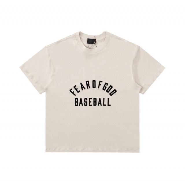 Fear of God baseball flocked logo tee black white