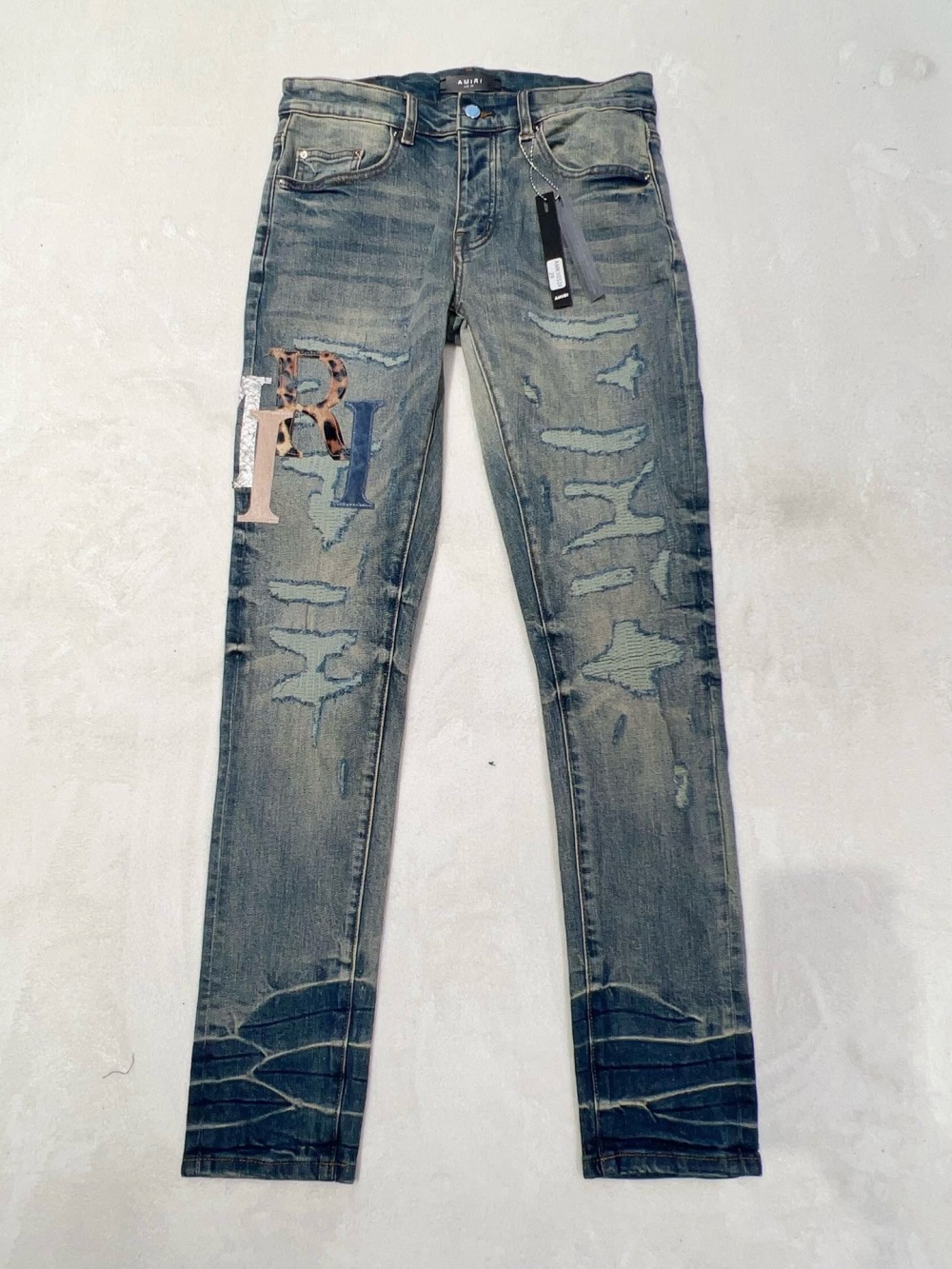 US$ 110.44 - 1:1 quality version Mismatched Applique Letter Patch Jeans ...