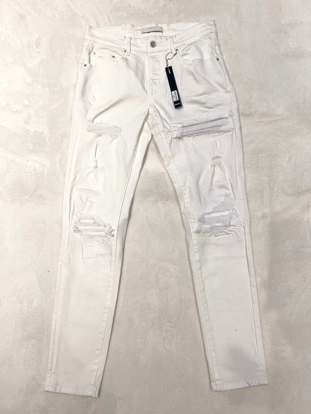 US$ 110.44 - 1:1 quality version White Ripped Patch Straight Jeans ...