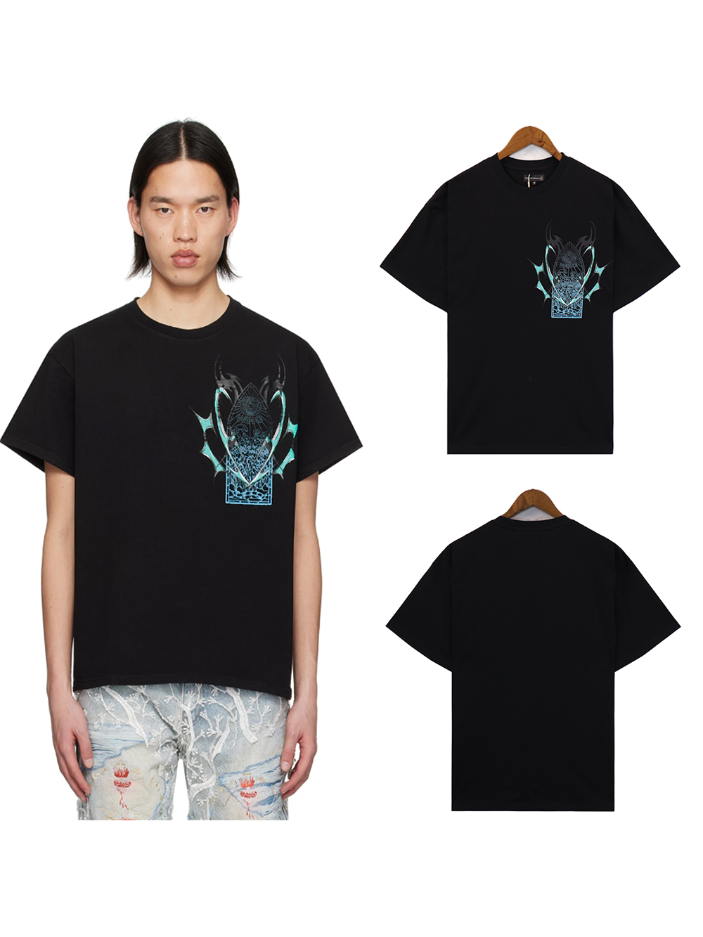 US$ 31.92 - Blue Black Bullet Devil Print tee - www.repdog.cn