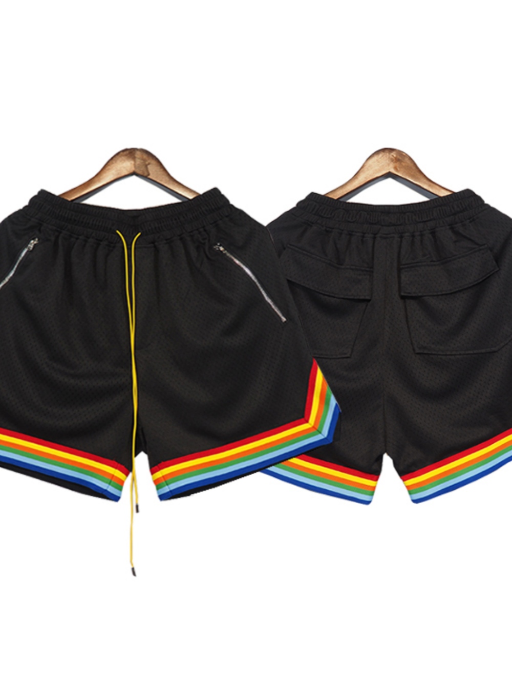 US$ 44.93 - Rainbow print zipper pocket sports shorts - www.repdog.cn