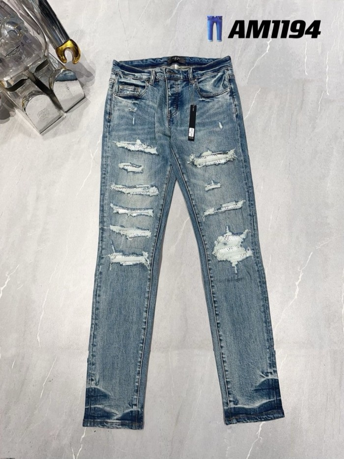 US$ 144.42 - 1:1 quality version White Rhinestone Ripped Patch Jeans ...
