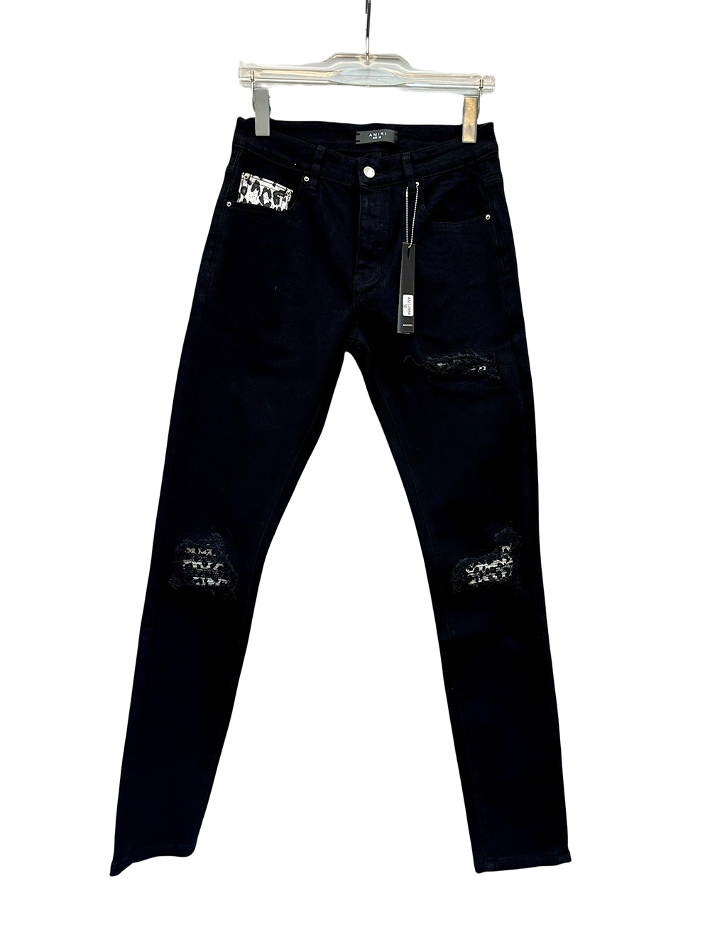 US$ 127.43 - 1:1 quality version Black And White Leopard Print Ripped ...