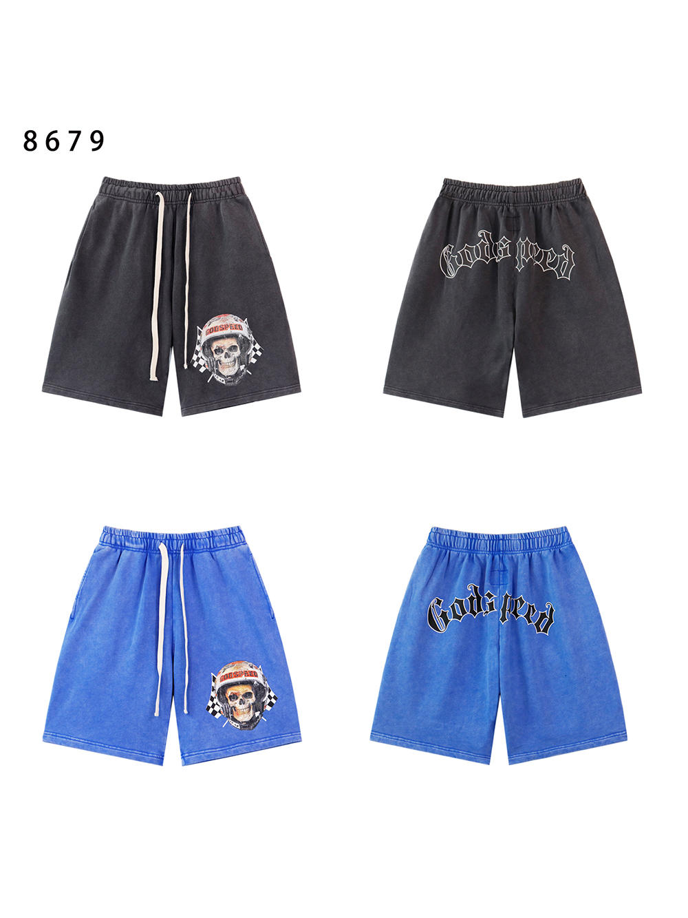 US$ 32.44 - 28193935 Racing Flag Skull Print Washed Version Shorts 2 ...