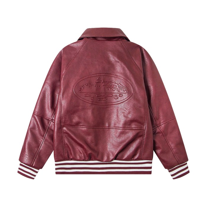 US$ 124.42 - Wine Red Classic Embossed Hip-hop Leather Jacket 28635786 ...